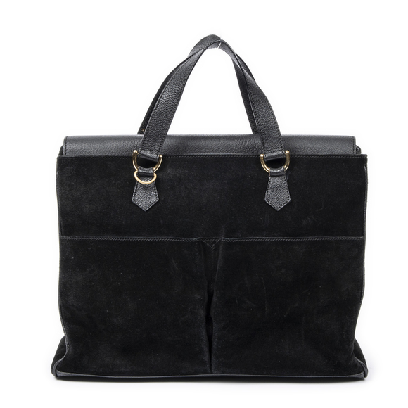 Gucci | Bags | Gucci Large Square Front Pockets Tote In Black Suede ...